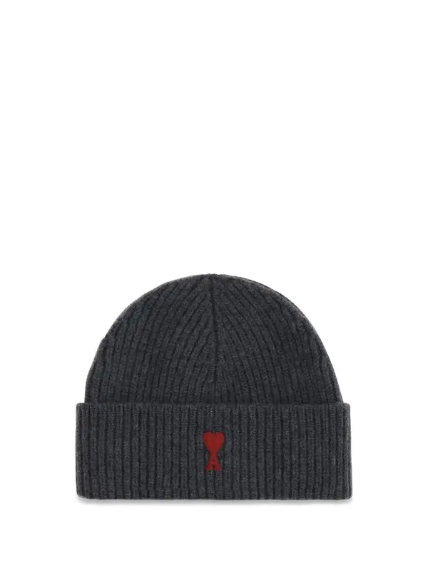 AMI Paris Quota De Coeur Wool Beanie - Gray