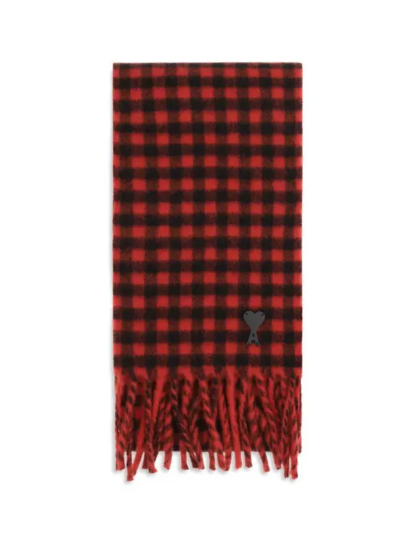 AMI Paris De Coeur Checked Wool Scarf