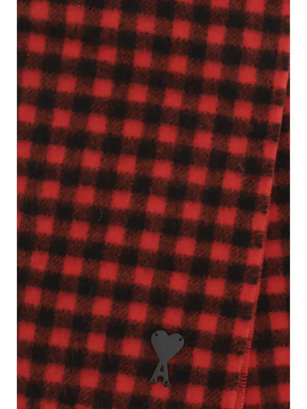 AMI Paris De Coeur Checked Wool Scarf