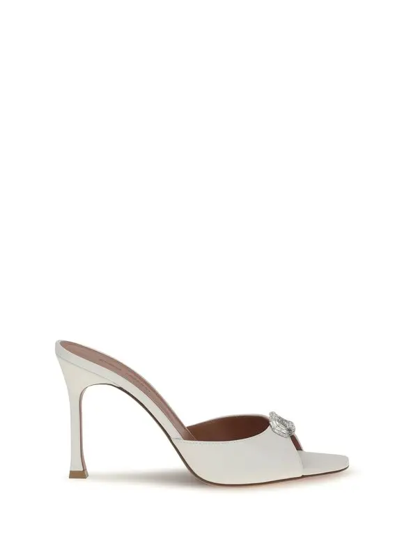 Amina Muaddi Camelia Leather Mule Sandals - White