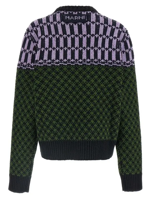 Marni Geometric Pattern V-neck Wool Sweater