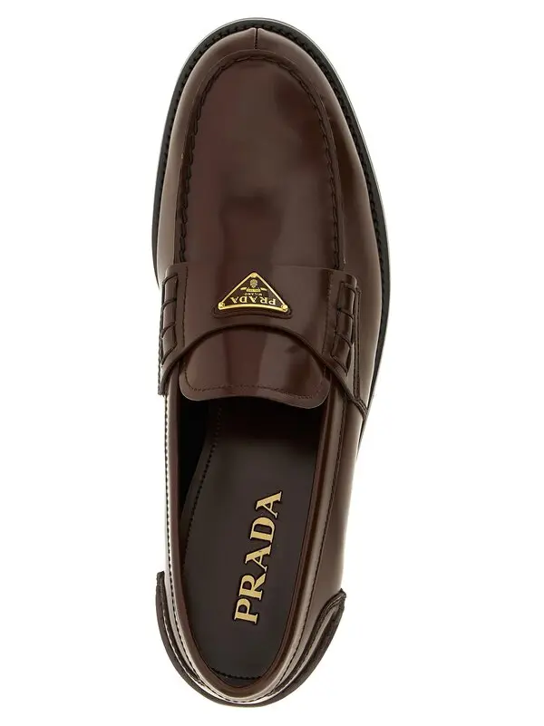 Prada Brushed Leather Logo Loafers