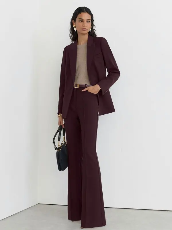 REISS Gabi Petite Flared Suit Trousers - Berry