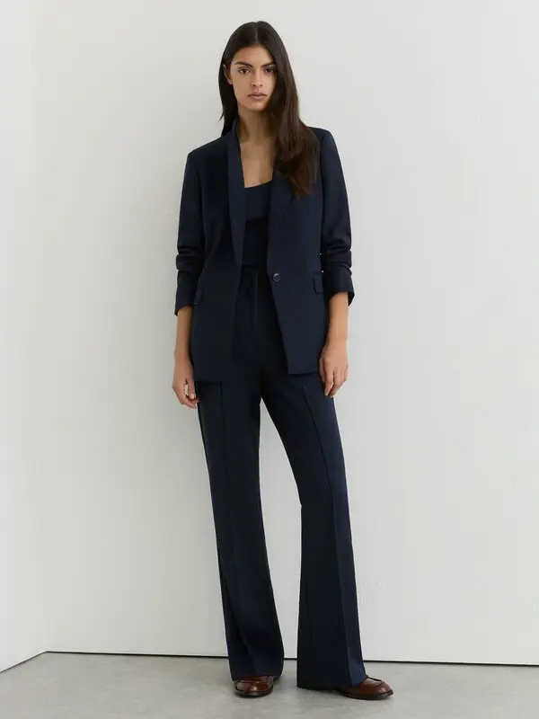 REISS Gabi Petite Flared Suit Trousers - Navy