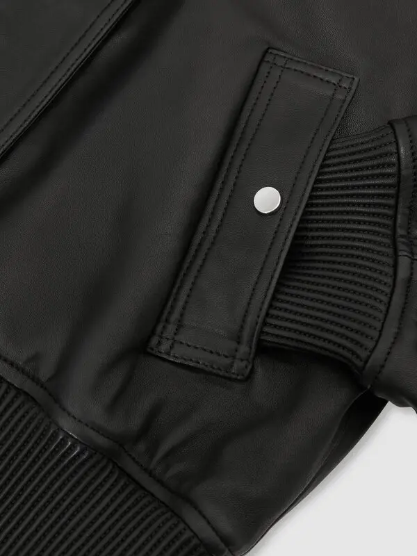 REISS Cara Petite Leather Funnel-neck Bomber Jacket