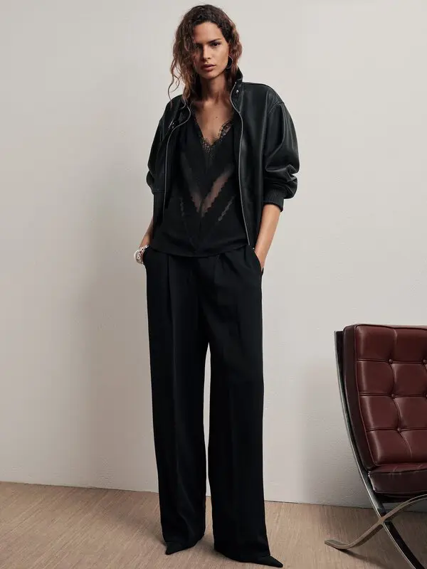 REISS Cara Petite Leather Funnel-neck Bomber Jacket