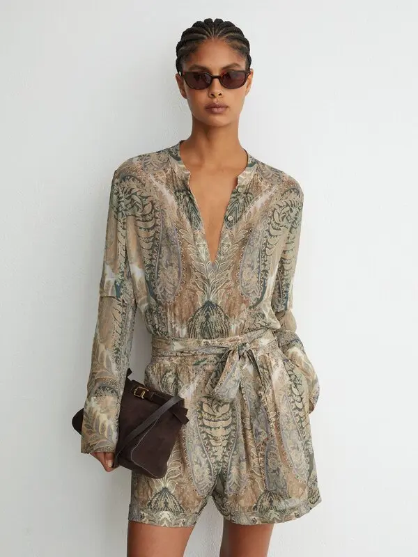 REISS Finnola Paisley-print Tie-waist Playsuit - Grey/neutral