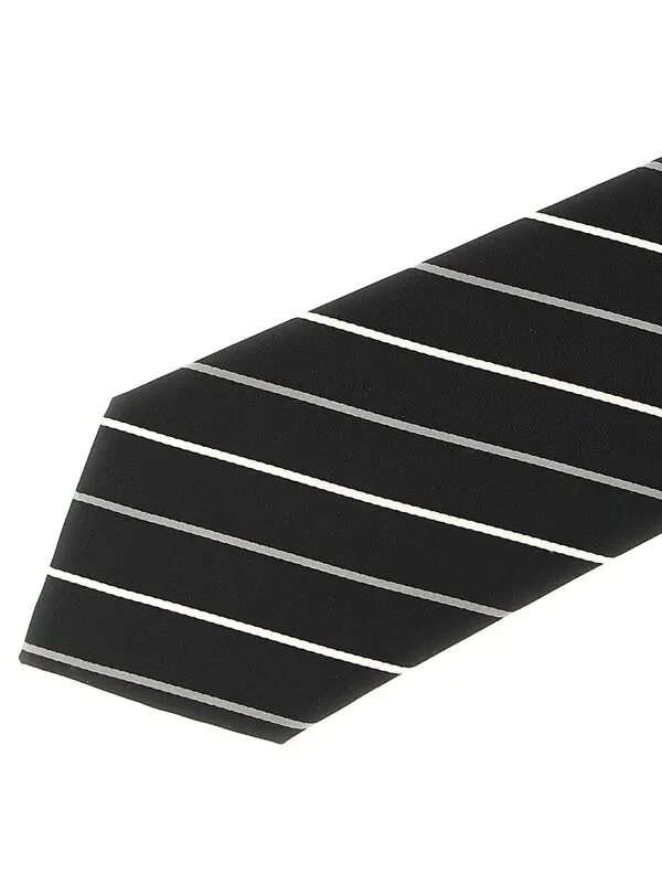 Saint Laurent Striped Tie - Black
