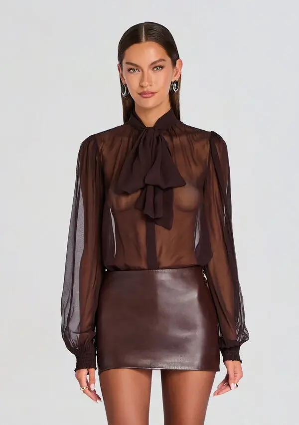 Retrofete Hasli Silk Chiffon Top - Mahogany