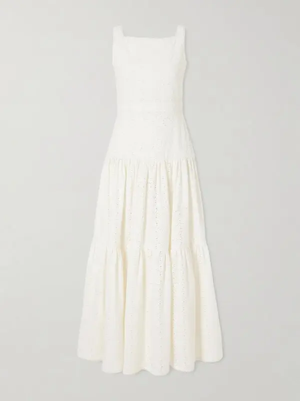 Agua Bendita Abeja Playa Broderie Anglaise Cotton Maxi Dress - Neutrals