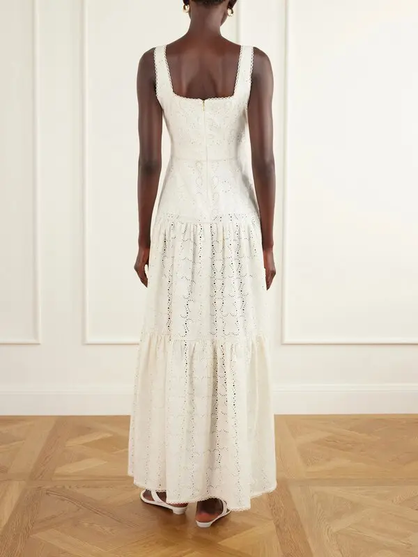 Agua Bendita Abeja Playa Broderie Anglaise Cotton Maxi Dress - Neutrals