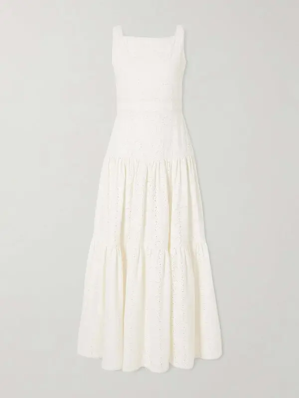 Agua Bendita Abeja Playa Broderie Anglaise Cotton Maxi Dress - White