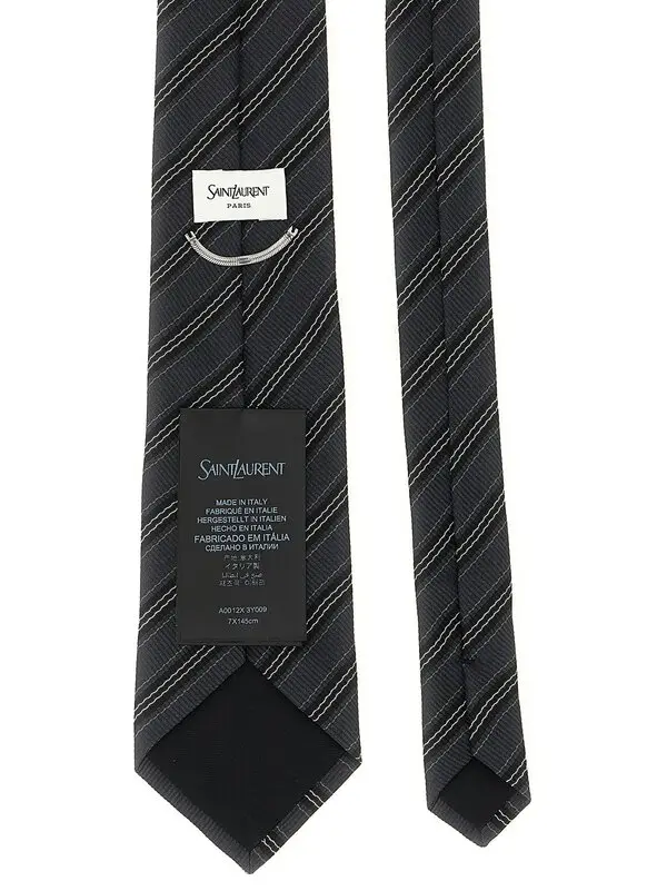 Saint Laurent Striped Tie - Gray