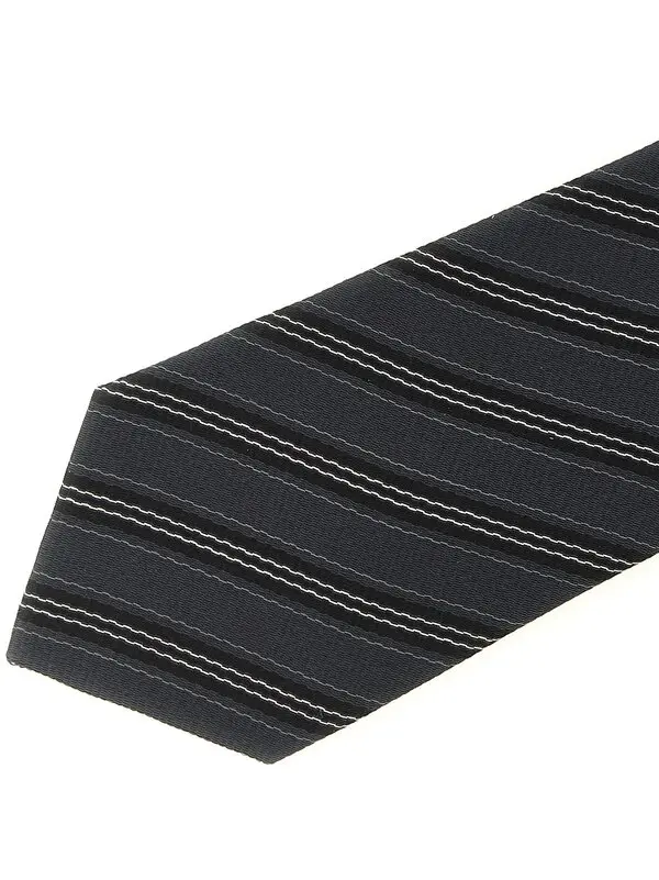 Saint Laurent Striped Tie - Gray