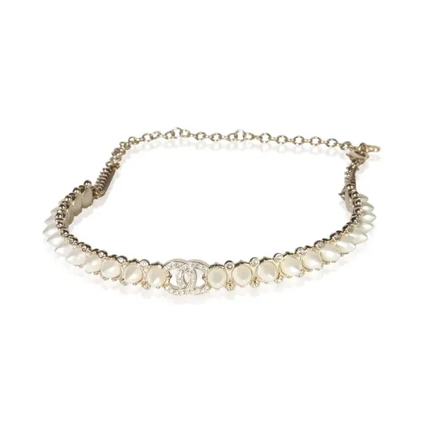 Chanel Gold Plated Faux Pearl Studded Chain Necklace - Gold_plated