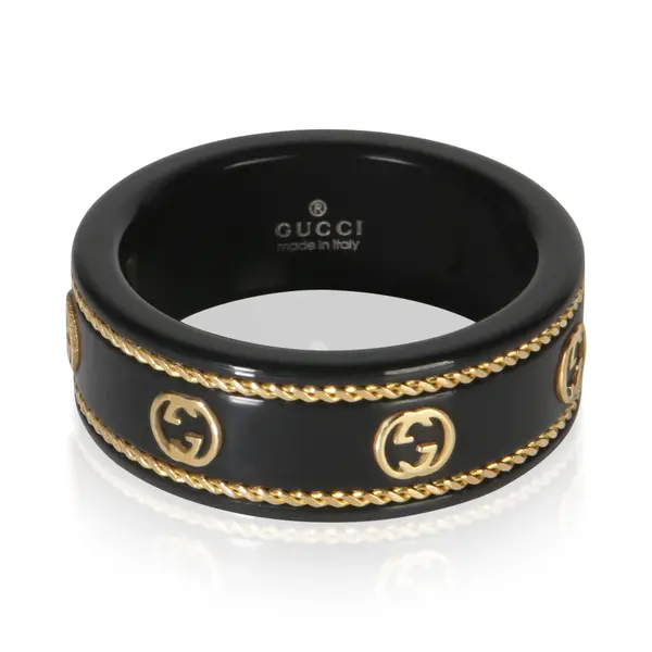 Gucci 18k Yellow Gold And Ceramic Icon Ring - Ceramic/yellow_gold