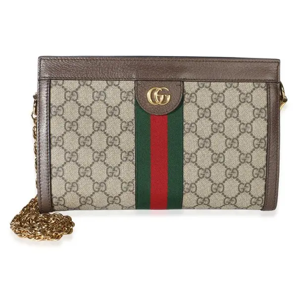 Gucci Gg Supreme Canvas Ophidia Chain Shoulder Bag - Brown
