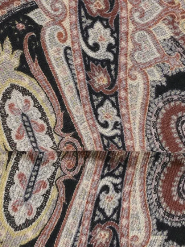 Etro 100% Cashmere Paisley Print Scarf With Fringed Edges