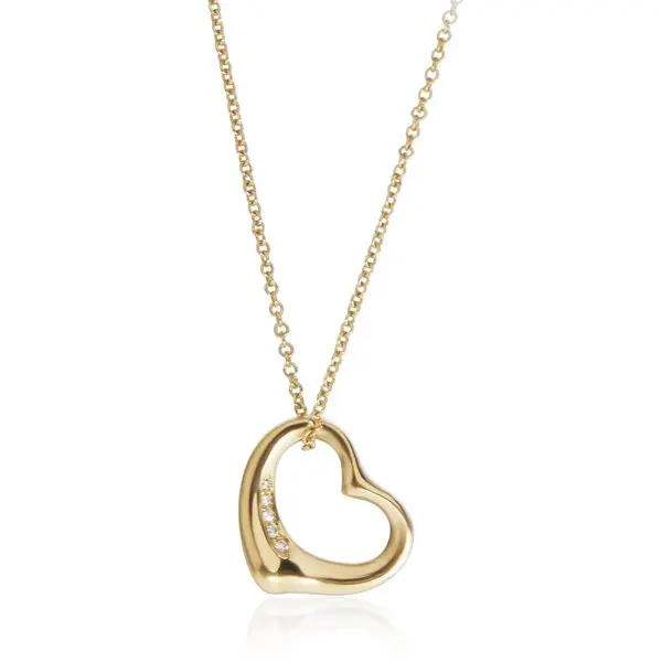 Tiffany & Co. Elsa Peretti Diamond Open Heart Pendant Necklace - Yellow_gold