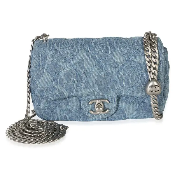 Chanel Quilted Denim Camellia Sweetheart Flap Bag