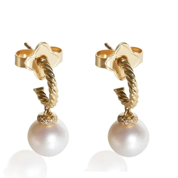 David Yurman Yellow Gold Pearl And Diamond Solari Earrings - Yellow_gold