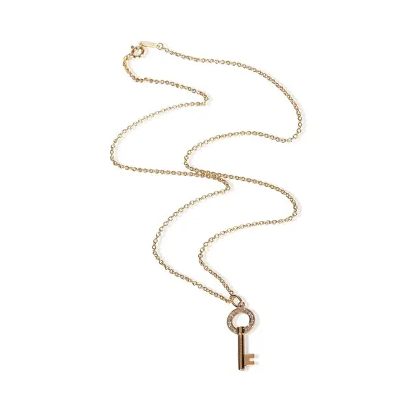 Tiffany & Co. Yellow Gold Diamond Mini Modern Open Round Key Pendant