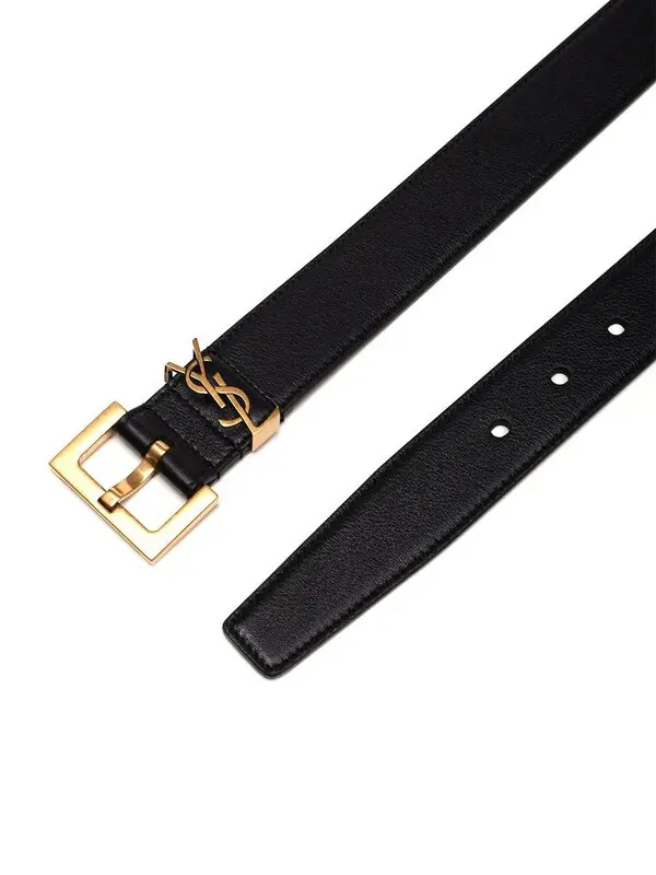 Saint Laurent Leather Buckle Belt - Black