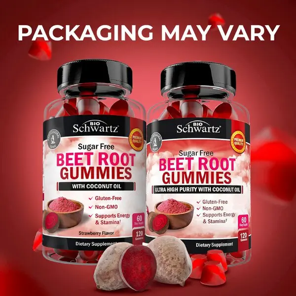 BIOSCHWARTZ Sugar Free Beet Root Gummies Nitric Oxide Beet Chews Infused With Coconut Oil For Highest Absorption Supports Energy & Whole Body Health