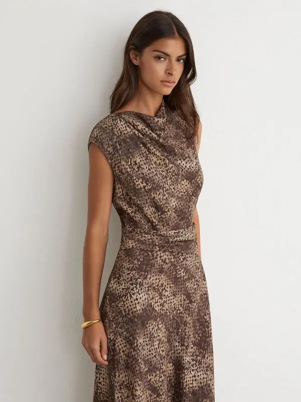 REISS Camie Draped-detail Printed Midi Dress