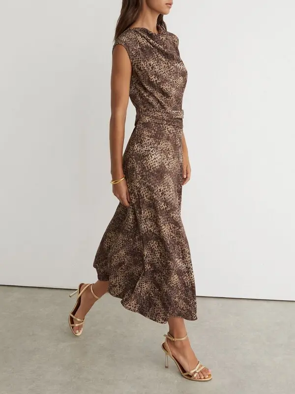 REISS Camie Draped-detail Printed Midi Dress
