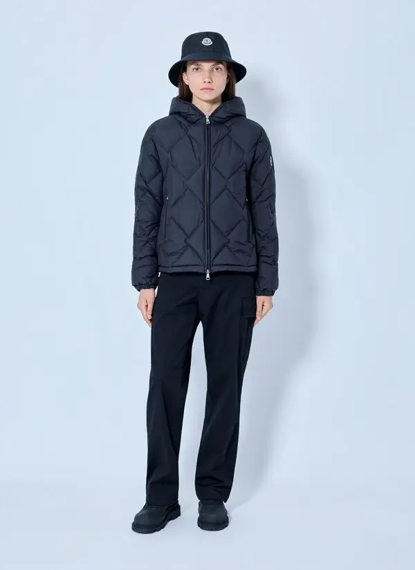 Moncler Arvouin Hooded Diamond-quilted Short Down Jacket - Black