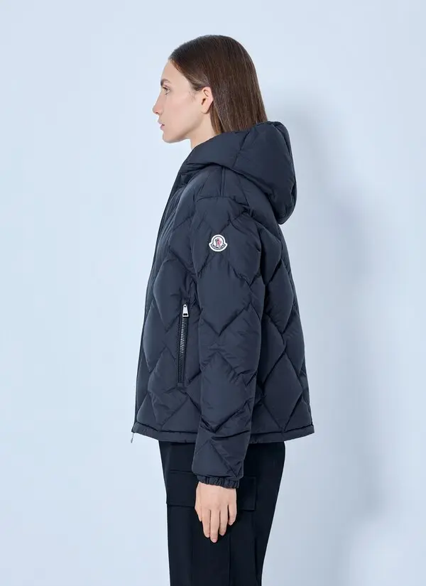 Moncler Arvouin Hooded Diamond-quilted Short Down Jacket - Black