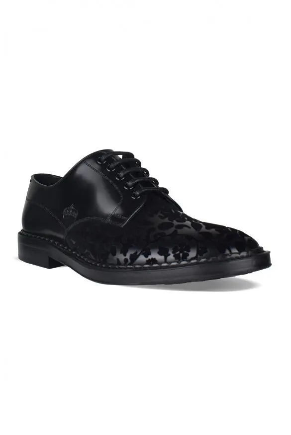Dolce & Gabbana Baroque Velvet Motif Derby Shoes