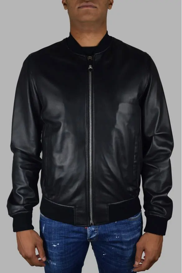 Philipp Plein Leather Bomber Jacket