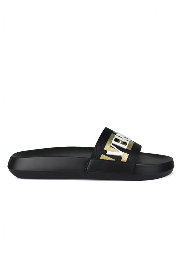 Versace Rubber Slides With Signature Print - Black