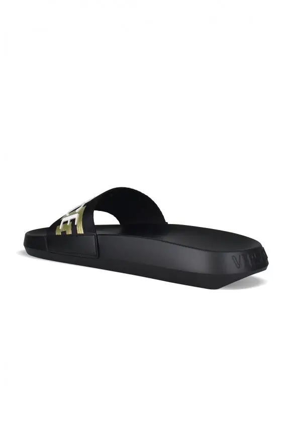Versace Rubber Slides With Signature Print - Black