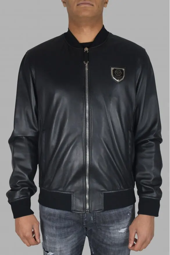 Philipp Plein Leather Bomber Jacket