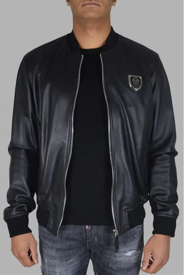 Philipp Plein Leather Bomber Jacket