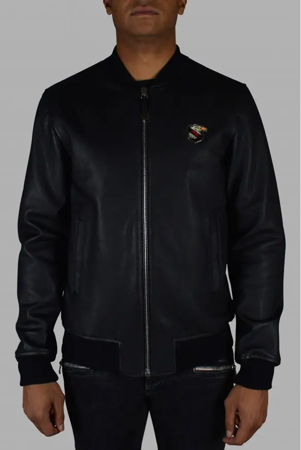 Philipp Plein Leather Bomber Jacket