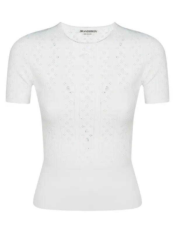 JW Anderson Pointelle T-shirt For In Cotton-cashmere Blend - Bianco