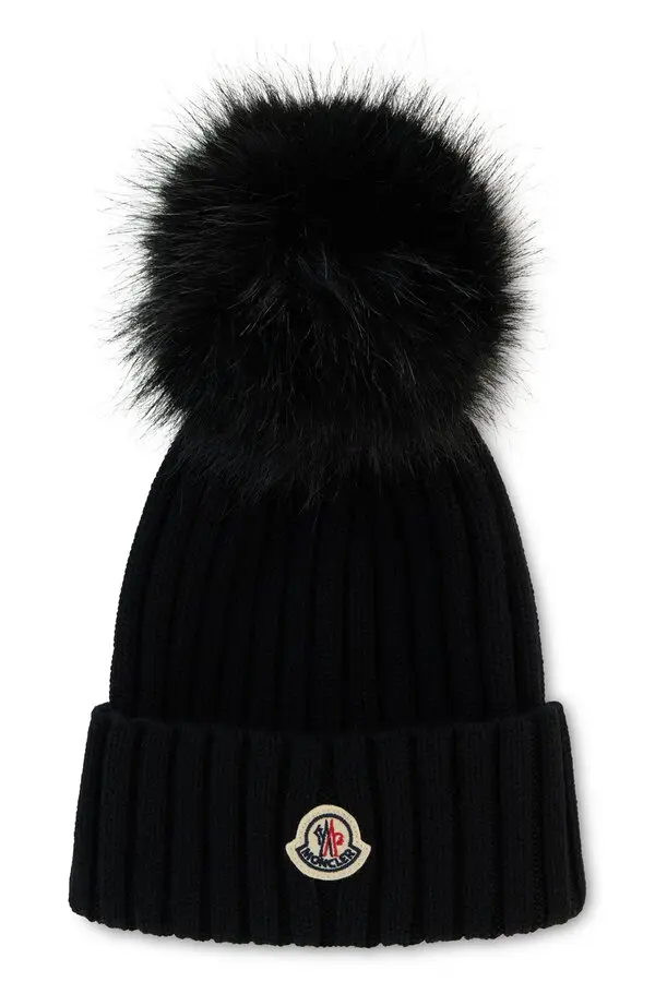 Moncler Shearling-trim Beanie Hat - Black