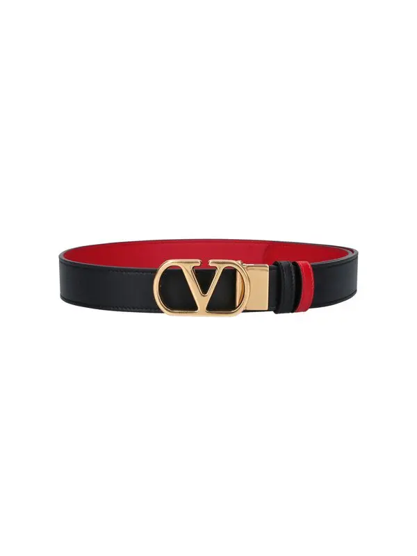 Valentino Garavani Reversible Leather Belt With Logo Buckle - Black