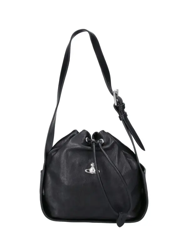 VIVIENNE WESTWOOD Leather Drawstring Bucket Shoulder Bag