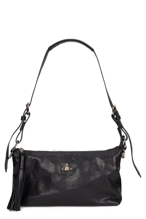 VIVIENNE WESTWOOD Emma Calfskin Shoulder Bag - Black