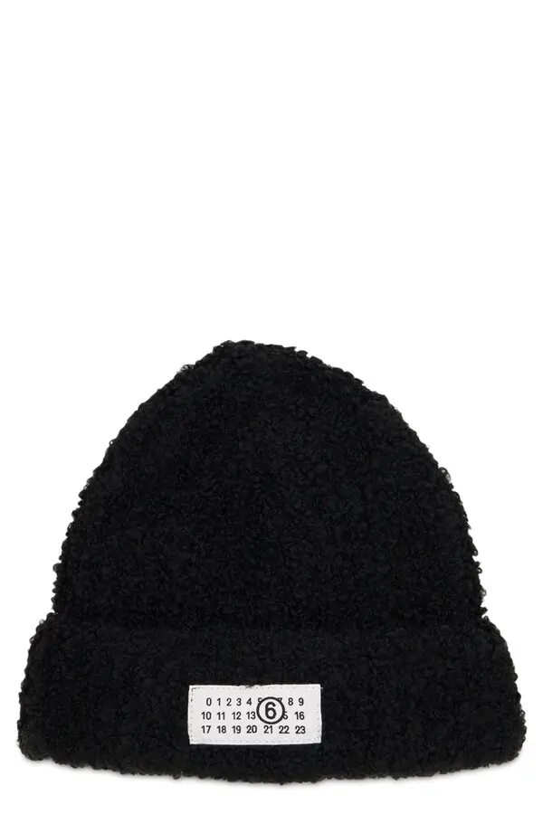 MAISON MARGIELA Logo Cuff Knit Beret Hat - Black