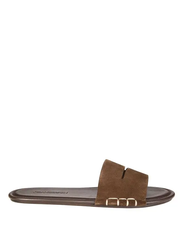 JW Anderson Split Cow Suede Leather Loafer Slide - Marrone