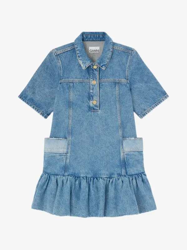 GANNI Classic Collar Button-front Mini Dress - Blu