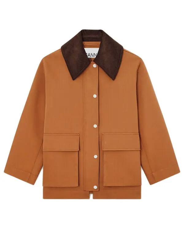 GANNI Contrast-collar Button-front Jacket - Marrone