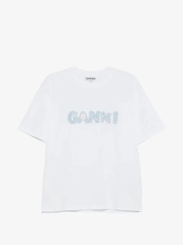 GANNI Embroidered Logo T-shirt - Bianco