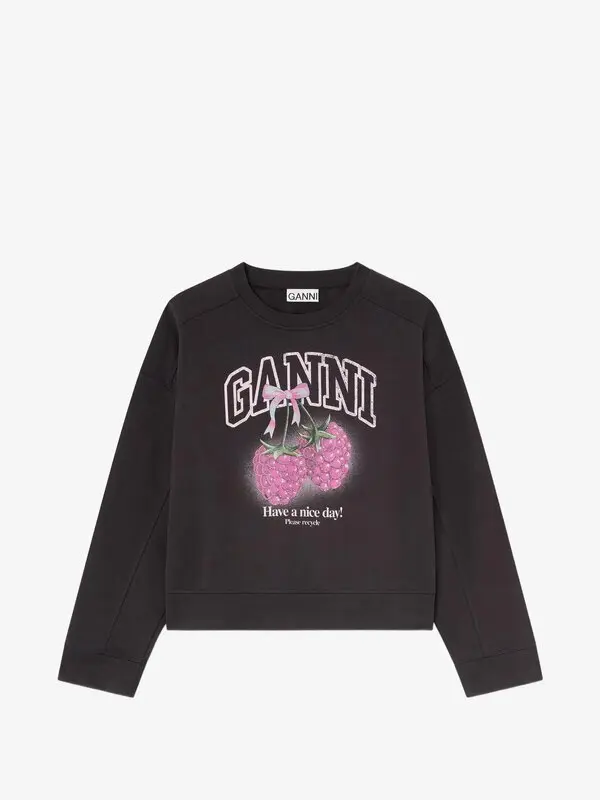 GANNI Oversized Organic Cotton Sweatshirt With Logo Graphic Print - Grigio